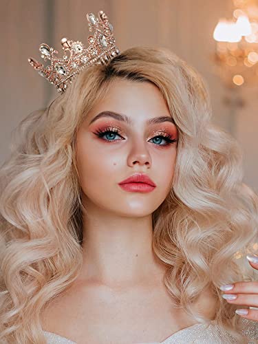SWEETV Rose Gold Queen Crown for Women, Baroque Crown for Cake Topper, Costume Accessories for Wedding Brithday Party Babyshower Pageant