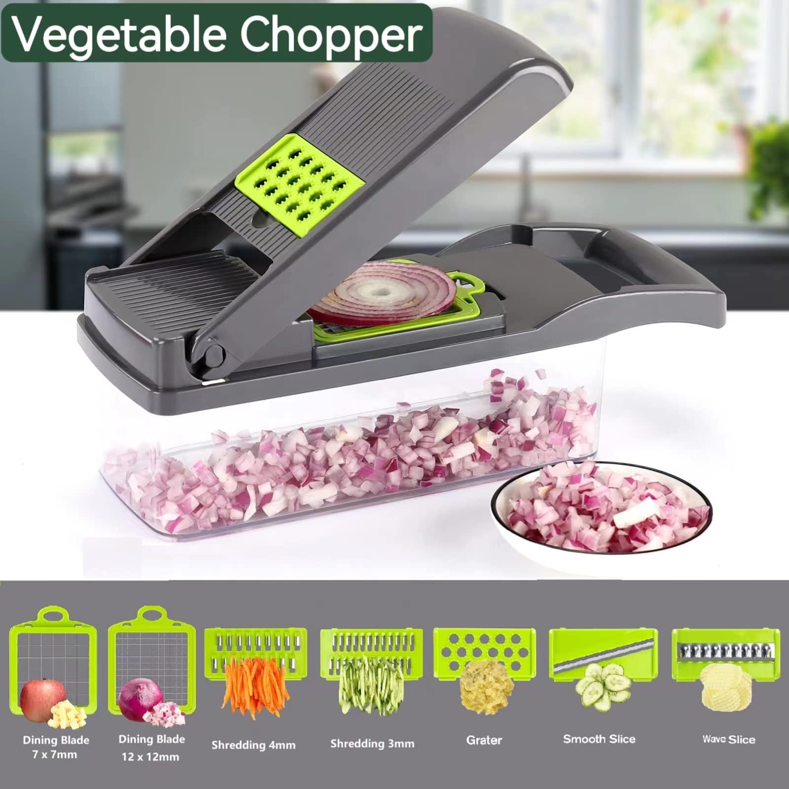 vegetable chopper Blue 12 in 1 multifunction food veggie slicer and chopper onion dicer vegetable cutter set egg slicer hand chopper for vegetables veggie cutter veggie slicer with container Kitchen