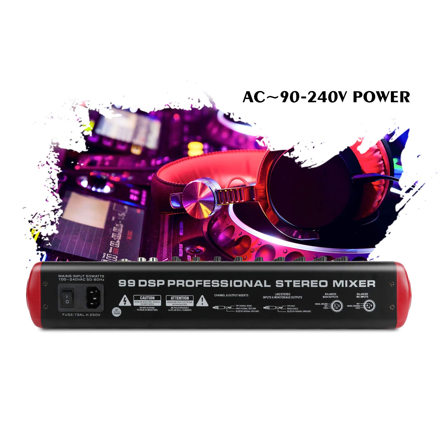 XTUGA FTM8 8-Channel Professional Audio Mixer Sound Built-in 99-bit DSP Digital effect with Recordable function and Digital display MP3,Bluetooth,USB,EQ,Effects (8-Channel)