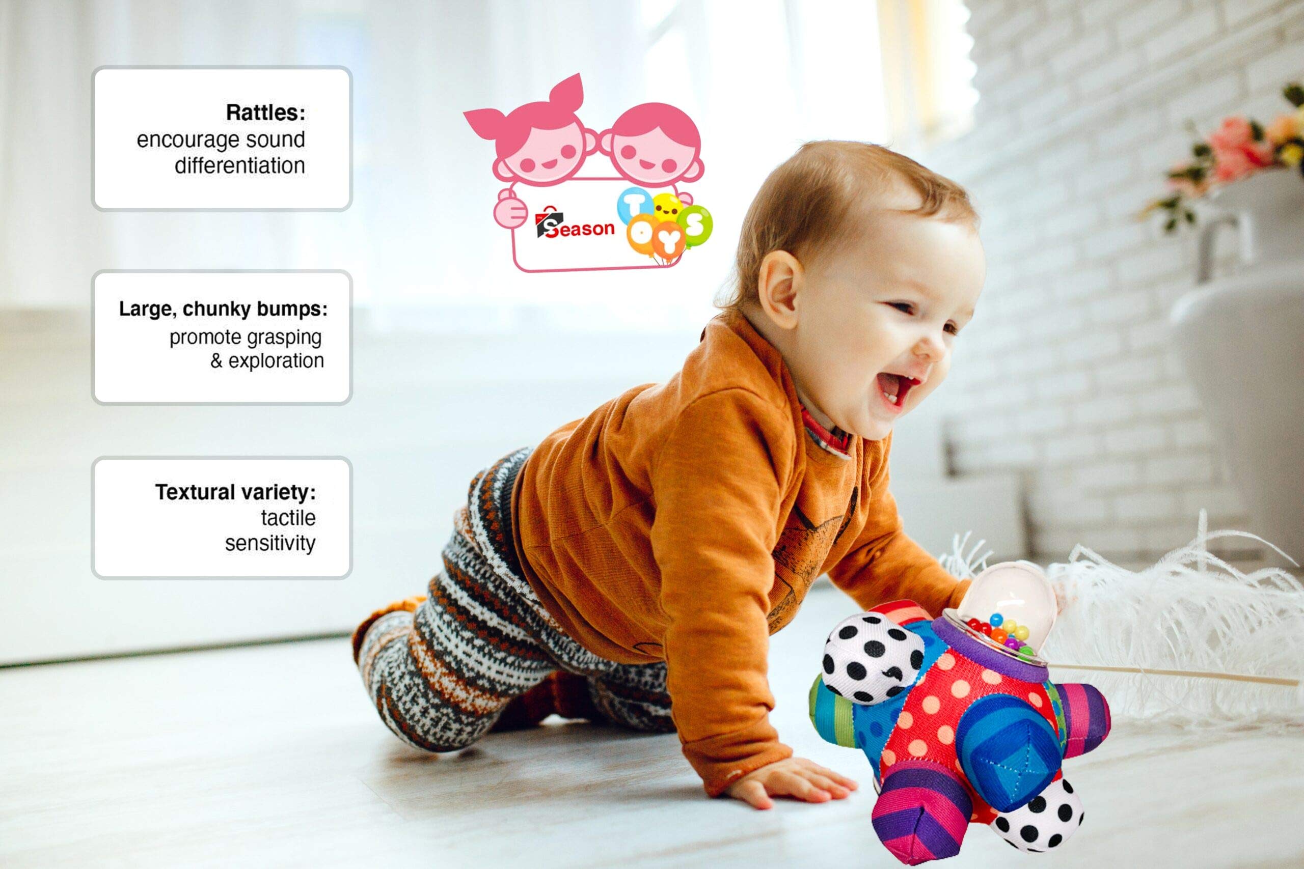 The Season Toys Baby Cognitive Developmental Bumpy Ball Toy Newborns to 6 Months, 8 Months, 1 Year and 2 Years Old Toddlers, Brain Development Toy for Kids, Colorful