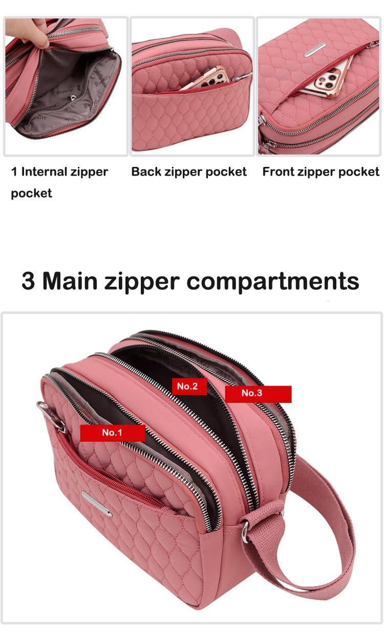 YANAIER Small Crossbody Bags Quilted Purse Mini Light Nylon Cell Phone Cross Body Wallet for Women Ladies Grey