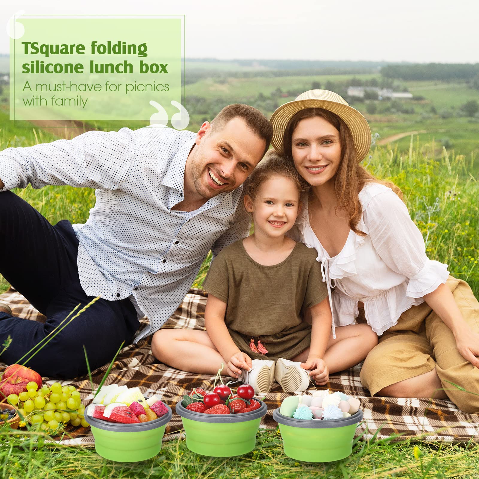 Tanlade 12 Pack Collapsible Bowls with Lids 17oz Collapsible Food Storage Containers Round Lunch Containers Silicone Collapsible Bowls for Camping RV Kitchen Microwave Dishwasher (Gray, Green)