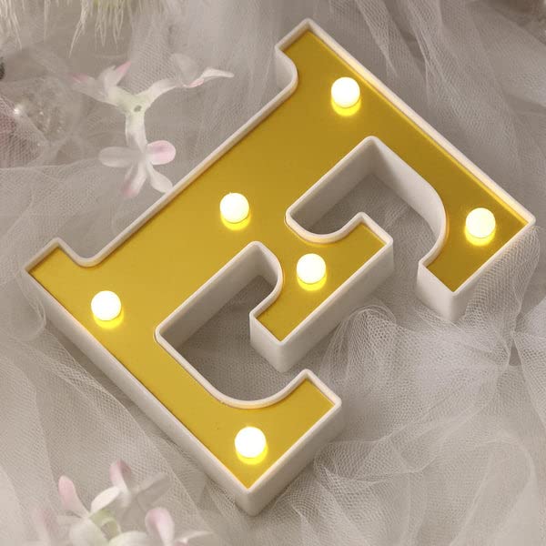 TABLECLOTHSFACTORY 6" 3D Gold Marquee Letters 5 LED Light Up Letters Warm White LED Letter Lights - E