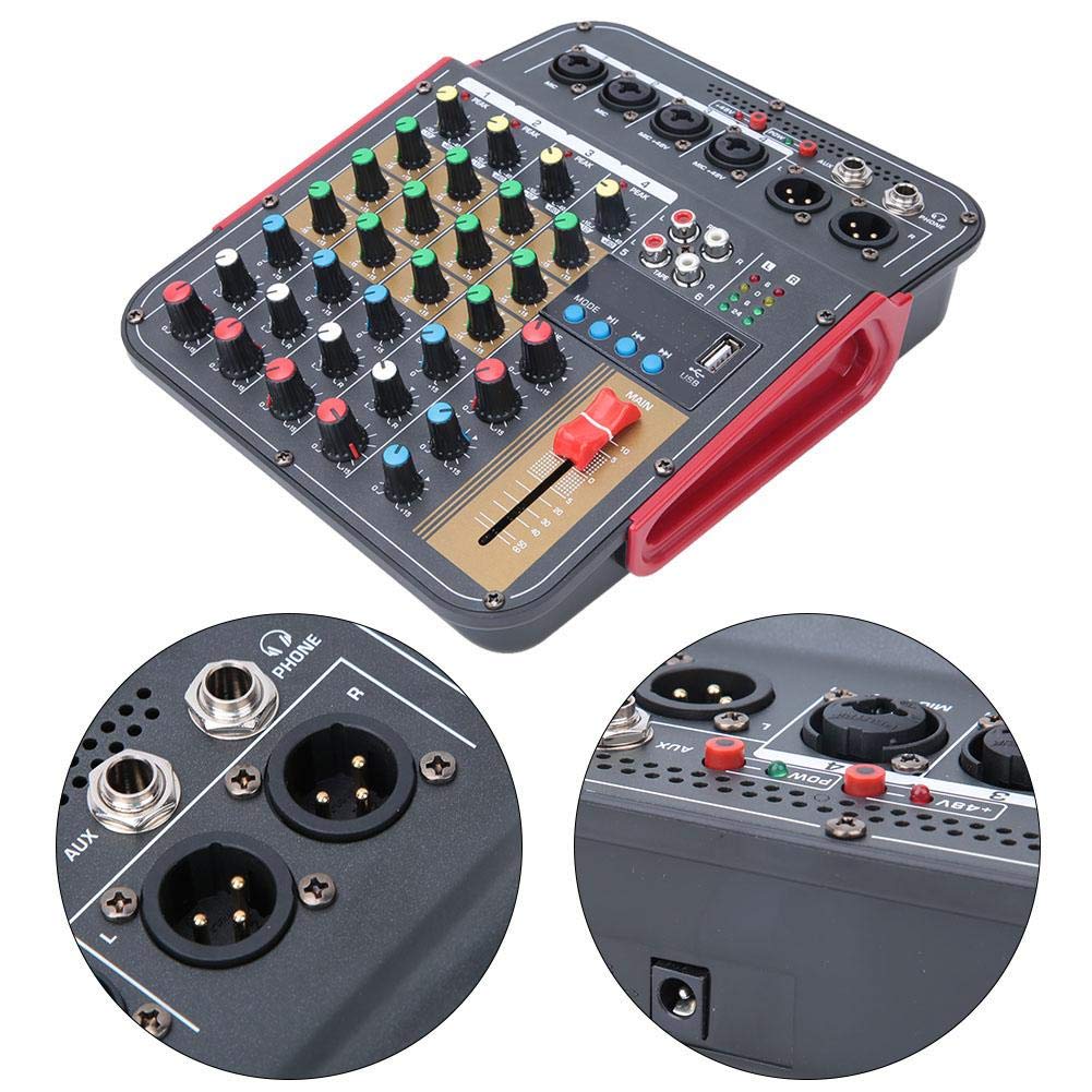 Walfront 4 Channels Audio Mixer Line Mixer Portable Mini Audio Mixer Professional Stereo Mixer Sound Board for School, LiveAaudio and Home Audio(US Plug)
