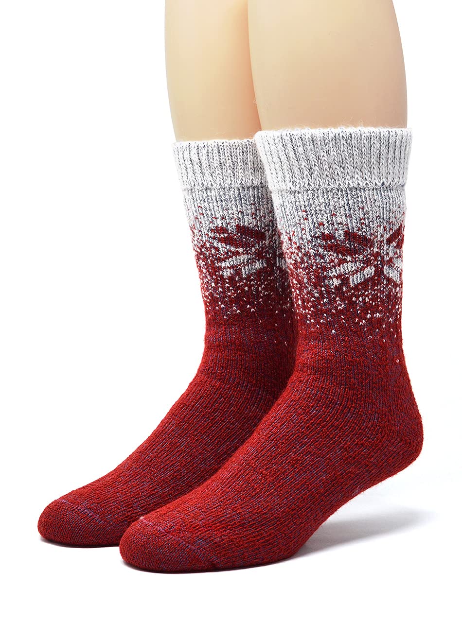 WARRIOR ALPACA SOCKS - Unisex Toasty Toes Ultimate Alpaca Socks For Men And Women (Large - Red Snowflake)