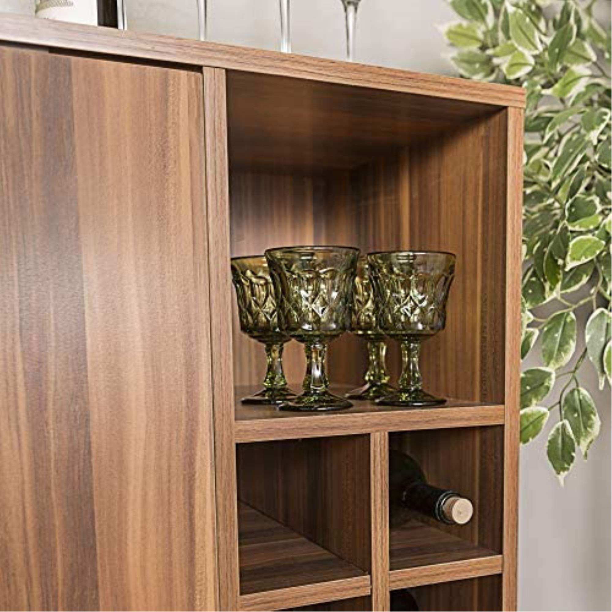 Walker Edison Mid-Century Modern Wood Kitchen Buffet Sideboard-Entryway Serving Storage Cabinet Doors-Dining Room Console, 34 Inch, Dark Walnut