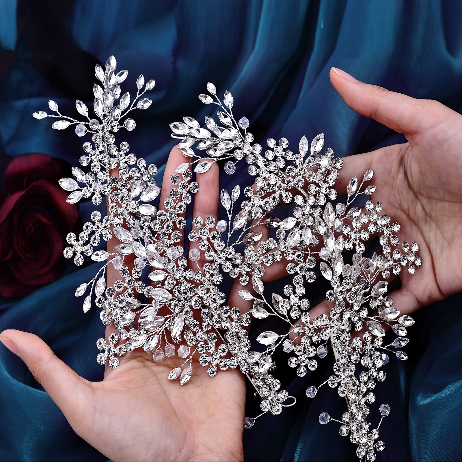 ULAPAN 2 Pack Bride Wedding Headband, Rhinestone Bridal Bridesmaid Hair Clips Accessories, Party Hair Accessories Headpieces for Women(Silver)