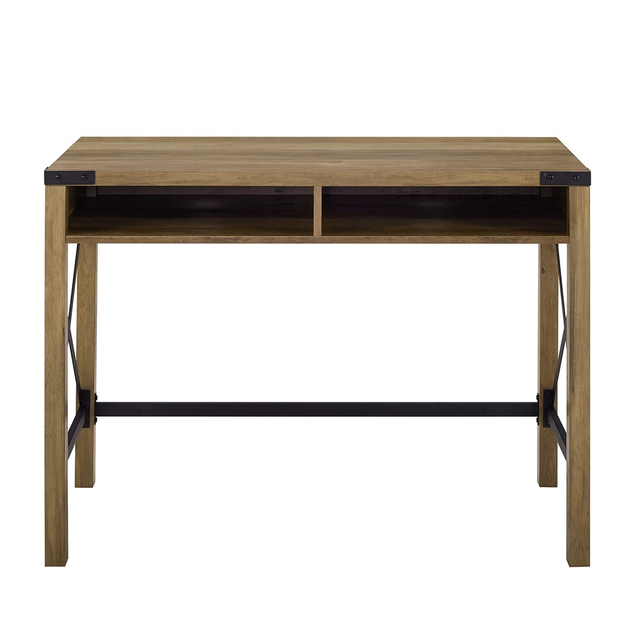 Walker Edison Callum Modern Farmhouse Metal X Writing Desk, 42 Inch, Rustic Oak