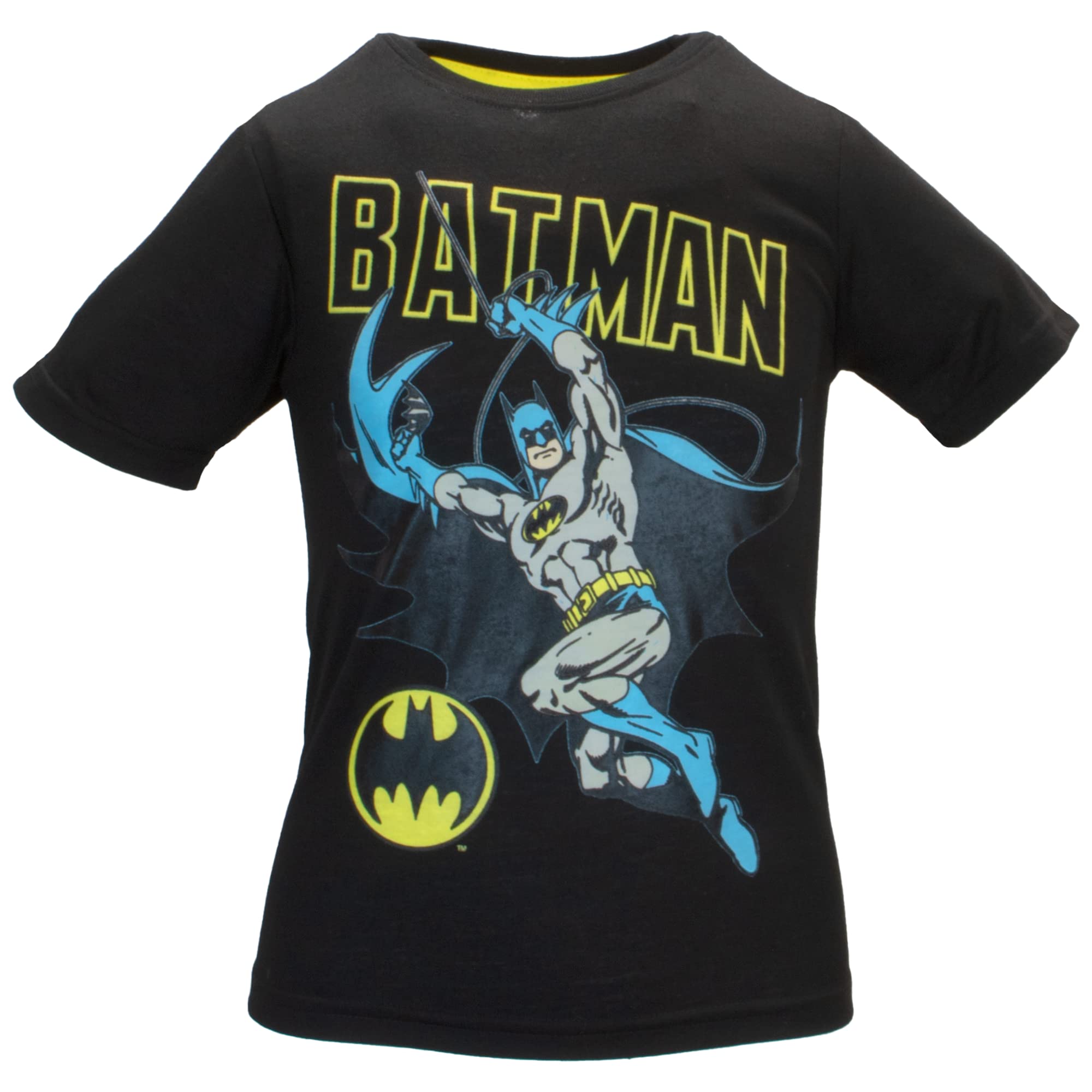 Warner Bros. Batman, The Flash, Justice League Boys Superhero Short Sleeve T-Shirt, Tank Top and Mesh Shorts Set (Batman Black/Yellow 2, 8)
