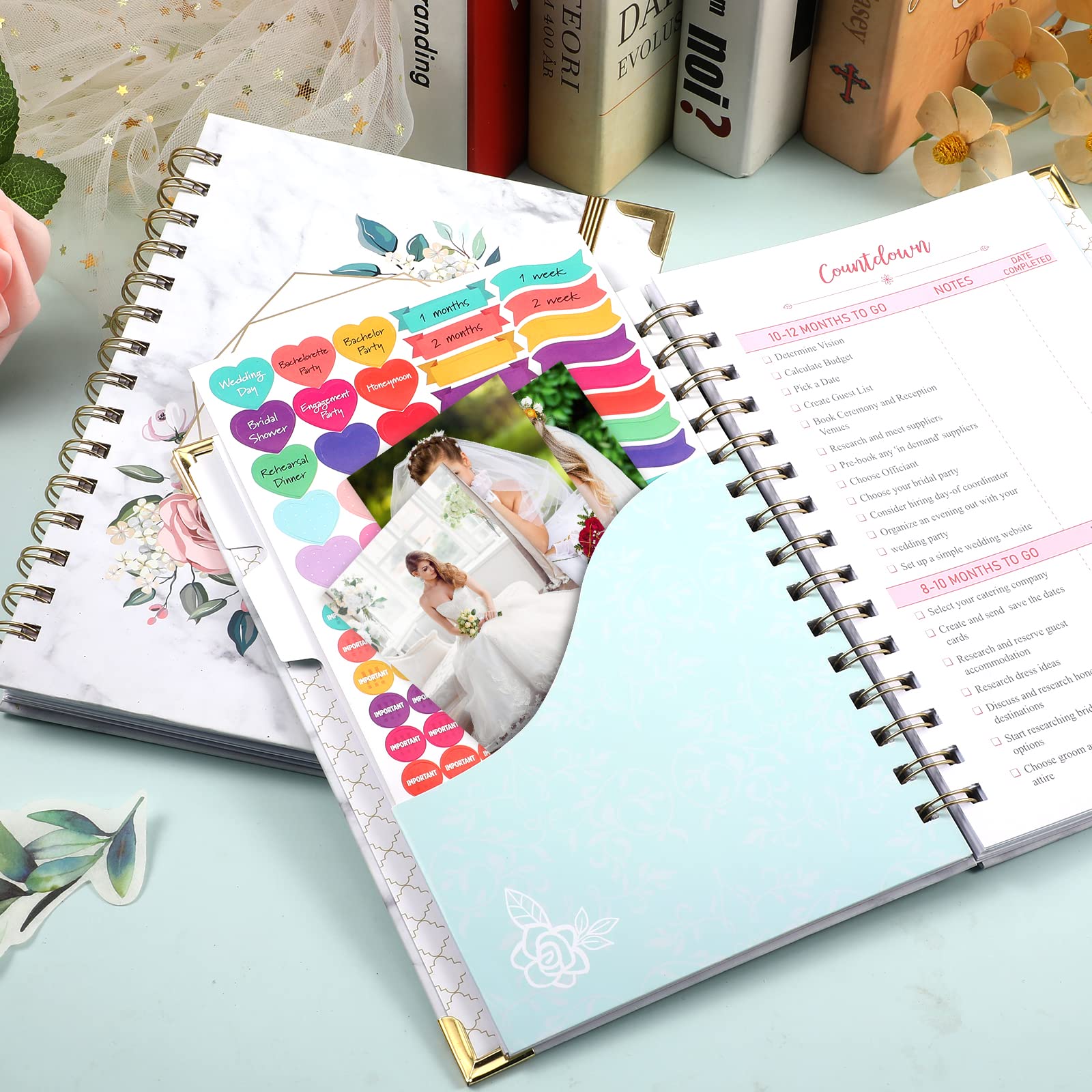 Wedding Planner - Wedding Planner Book and Organizer for the Bride with 5 Tabbed Sections, 6.5" x 8.75", Hardcover with Metal Corner + 5 Inner Pocket + Sticker + Notes Pages - Wedding Floral