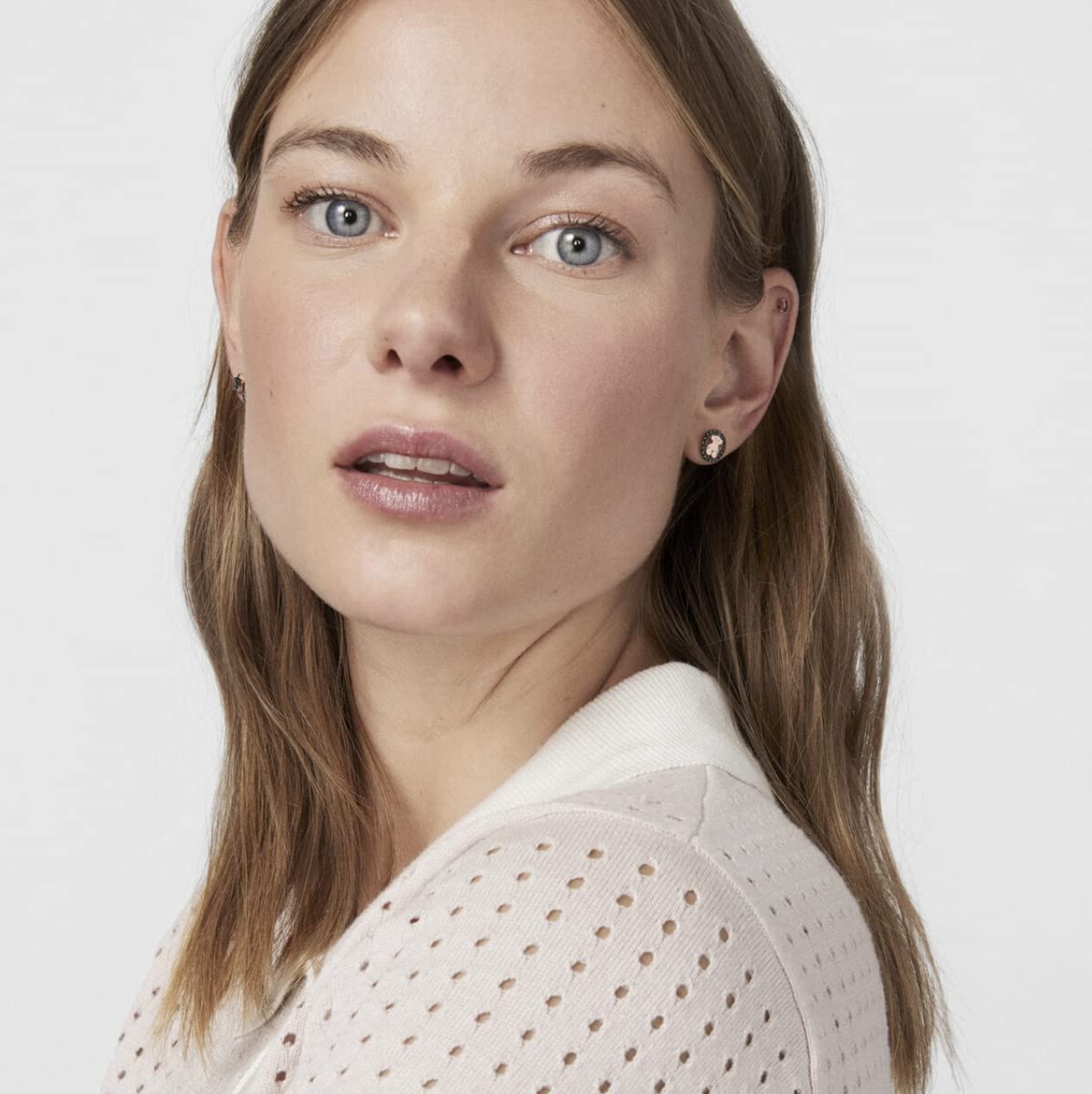 TOUS Rose Vermeil Silver Earrings for Women with Spinels & Bear Motif, Size: 0.9 cm. Camille Collection