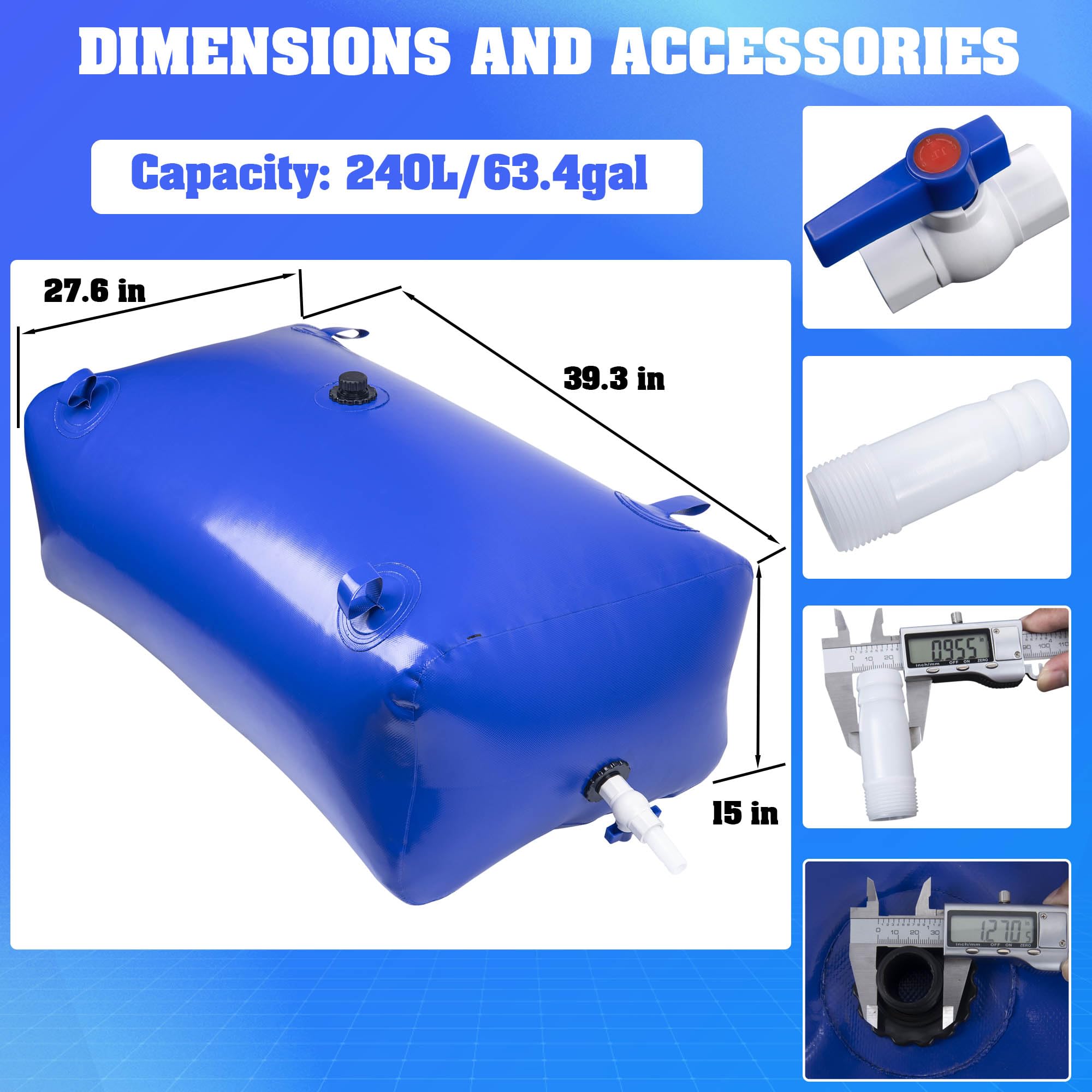 Water Bladder Storage Container Large Water Storage Bladder Portable Collapsible for Outdoor Camping Emergency Bladder Agricultural Drought Watering (240L)