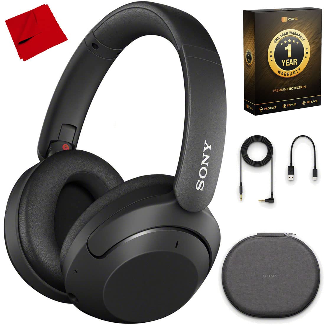 Sony WH-XB910N Wireless Over-Ear Noise Cancelling Headphones - Black Bundle with 1 YR CPS Enhanced Protection Pack and Microfiber Cleaning Cloth