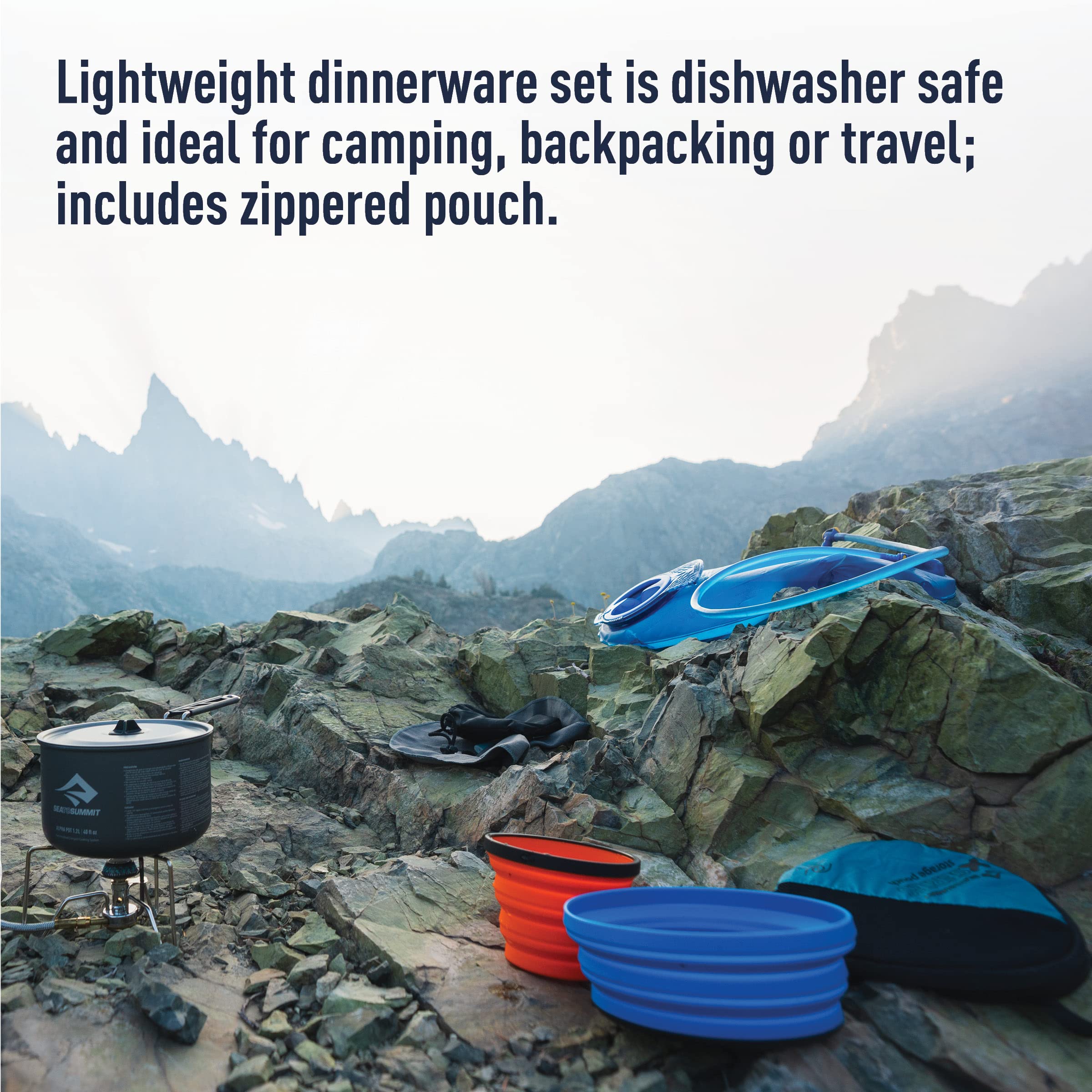 Sea to Summit X-Set Collapsible Camping Dinnerware Set with Zippered Pouch, 2pc (Mug & Bowl), Royal Blue/Orange