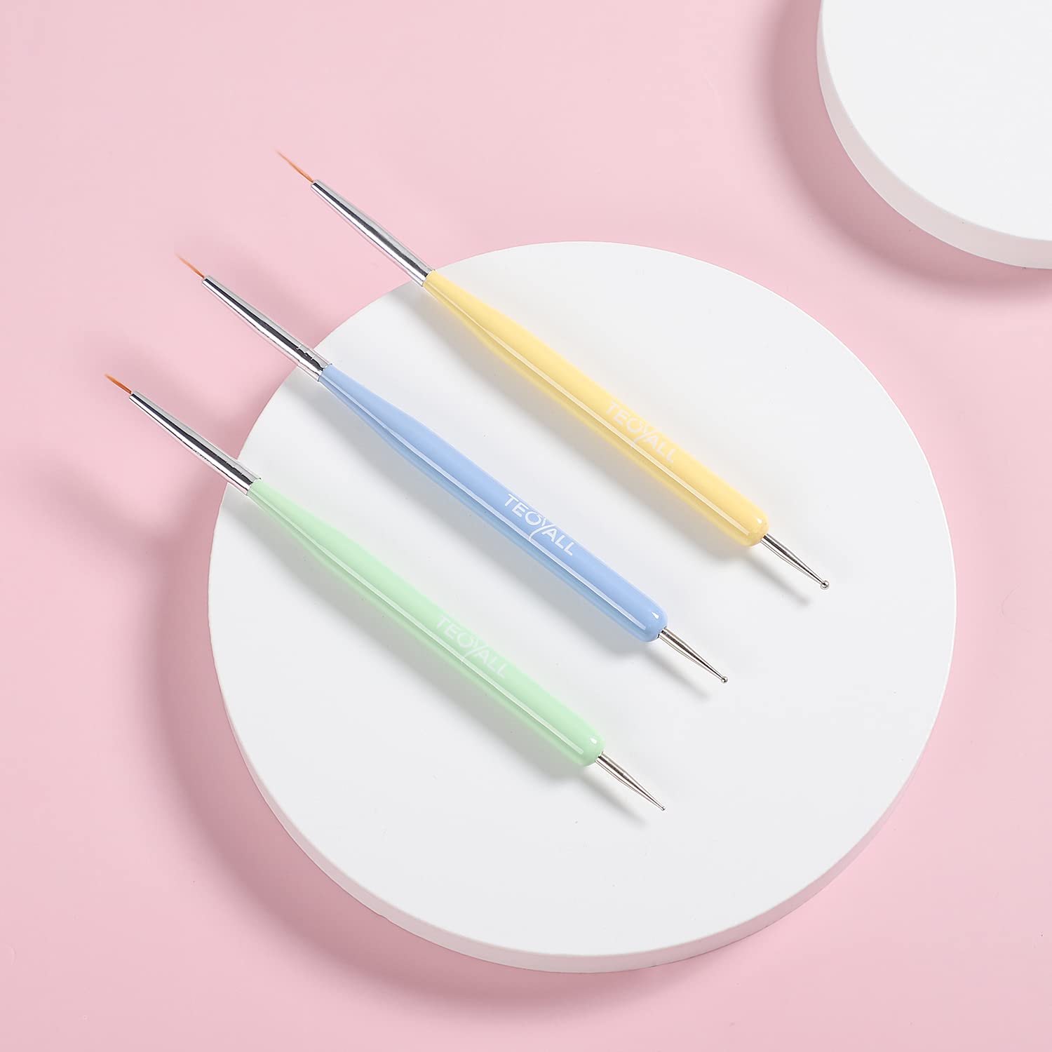 TEOYALL Nail Art Brushes, Nail Design Painting Brushes Builder Gel Brush Nail Dotting Tools Nail Fine Liner Brushes