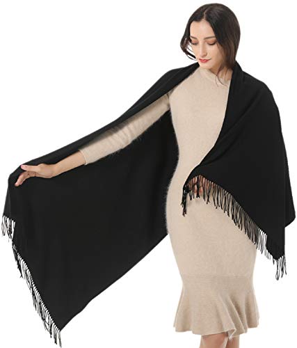 TwoYek Women's Scarf Pashmina Shawls and Wraps for Evening Dress Wedding Bridesmaid Bridal Winter Warm Large Soft Silky Scarves Black