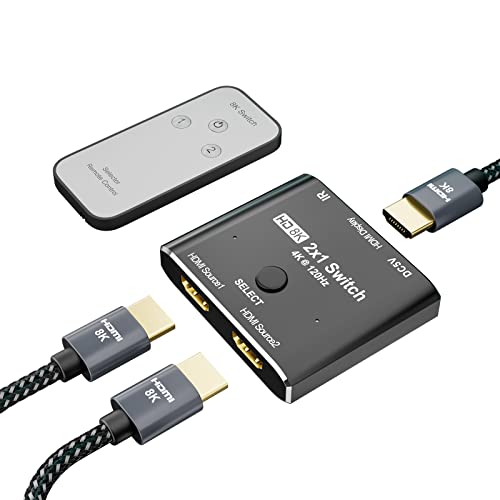YIWENTEC HDMI 2.1 8K Switch Directional 2in 1out with Remote Control 8K@60Hz 4K@120Hz Converter High Speed 48Gbps Compatible with Xbox PS5 Projectors Monitors