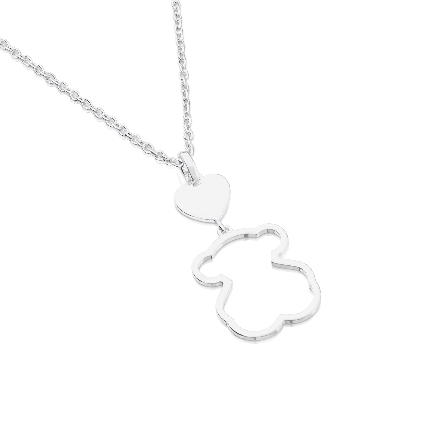 TOUS Sterling Silver Necklace for Women with Bear Motif, Size: 0.84-1.9 cm. Length: 45 cm. New Silueta Collection