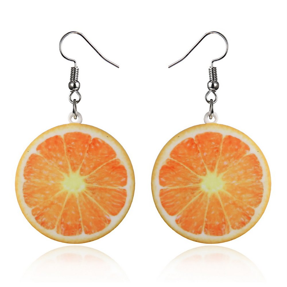 VEINTI+1 Summer Fruit Earrings Lightweight Trendy Statement Creative Funny Lifelike Fruits Acrylic Earrings for Women (Orange)