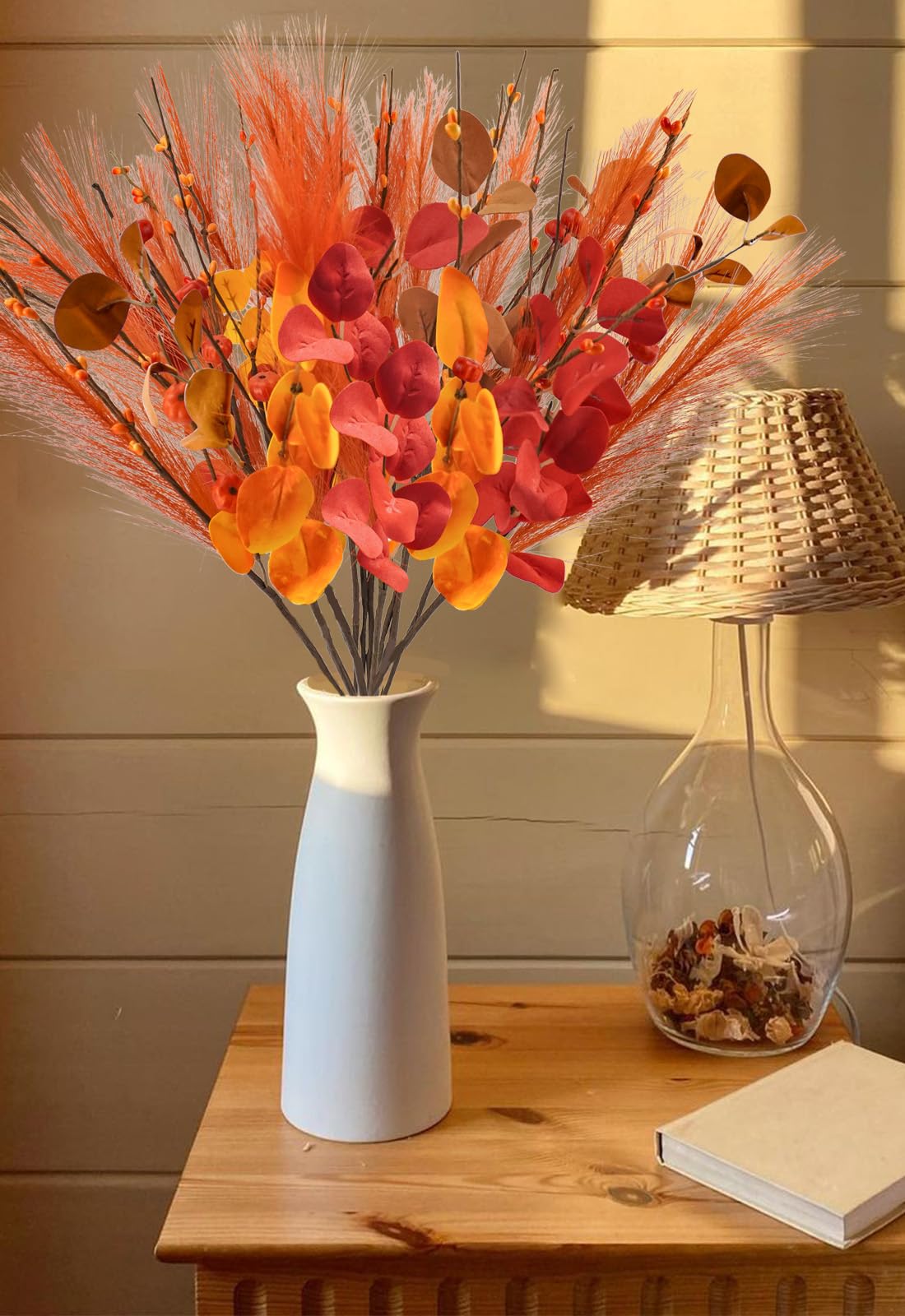 unlemoni 12Pcs 27.5" Artificial Fall Flowers Bouquets with Burnt Orange Pampas Grass & Berry Pumpkin & Fall Eucalyptus Leaves Stems, Fall Centerpieces for Tables Wedding Autumn Thanksgiving Decor
