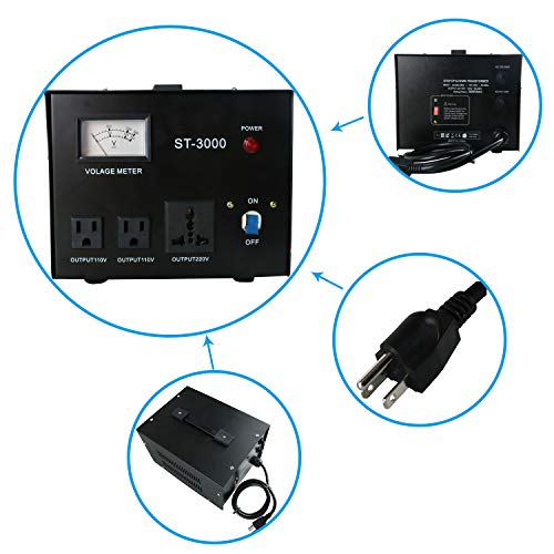 YaeCCC ST-3000 Voltage Transformer Converter Regulator with Voltage Meter - Step Up/Down - 110V/220V - Circuit Breaker Protection