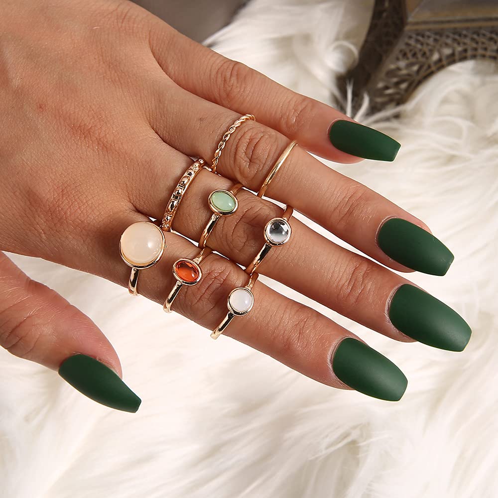 ZZ ZINFANDEL 8-12 Pieces Stackable Joint Knuckle Midi Finger Ring Sets,Boho Vintage Crystal Snake Sunflower Moon Star Crown Rings for Women(12pcsA)
