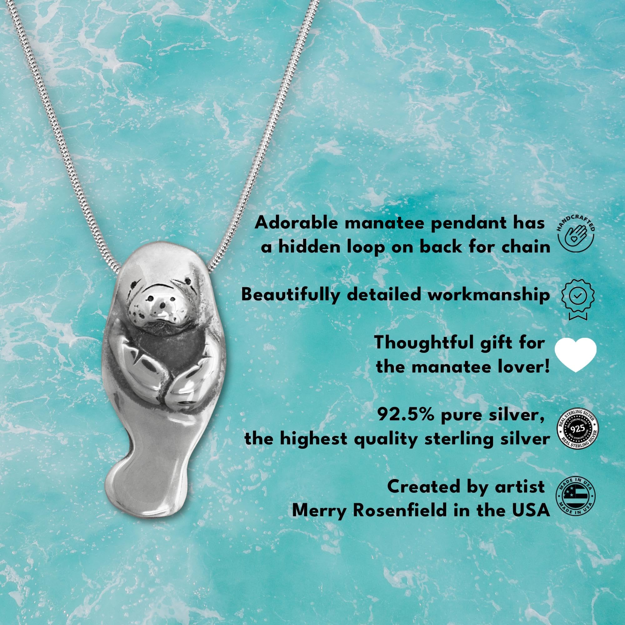 The Magic Zoo Manatee Sterling Silver Pendant β Handcrafted in the USA β Manatee Jewelry for Women