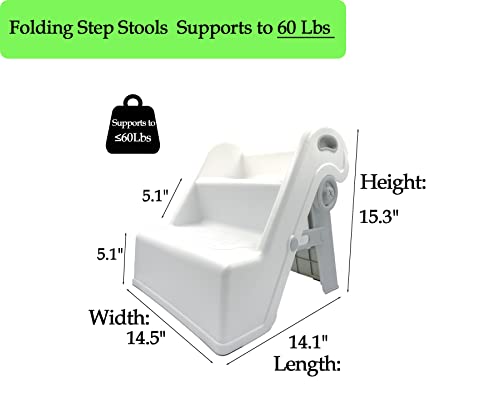 VEMJO Folding Step Stools for Kids Boys and Girls Adjustable Toddler Step Stool for Bathroom Sink 2 Step Ladder Toilet Foldable Step Stool with Handles and Non-Slip Pads (White Colour)