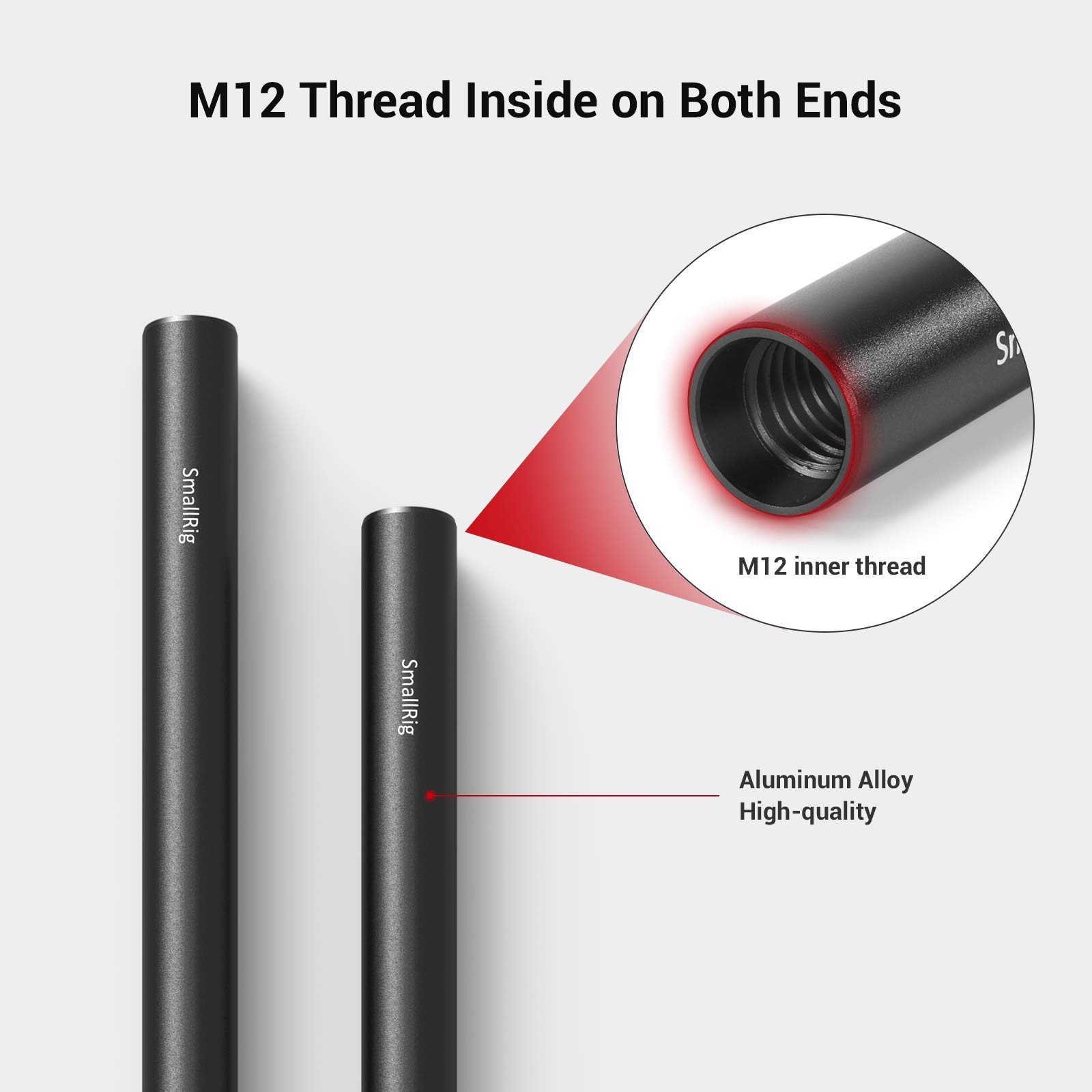 SMALLRIG 15mm Camera Rods (8 Inch), Black Aluminum Alloy 15mm Rail Rod for Support System, Rod Clamps, Matte Box, Follow Focus 1051