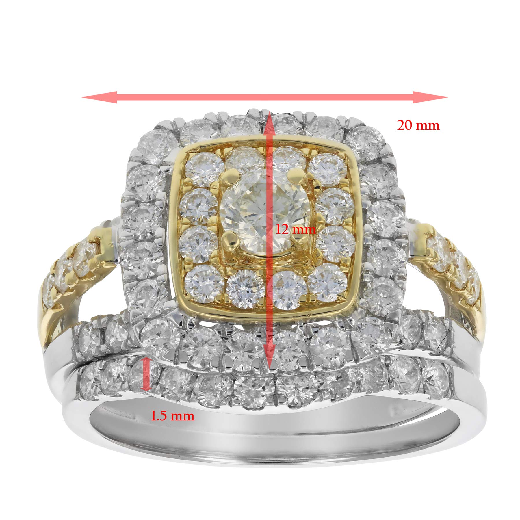 Vir Jewels 1.87 cttw Diamond Wedding Engagement Ring Bridal Set 14K Two Tone Gold Size 6
