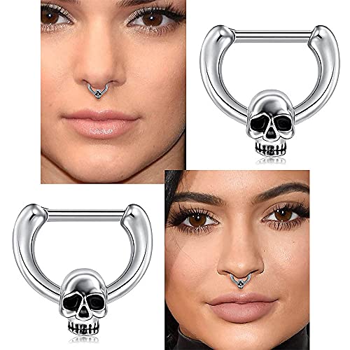 Vintage Skull 16G Stainless Steel Piercing Nose Ring Septum Hinged Segment Daith Small Hoop for Women Tiny Cartilage Conch Tragus Stud Earring 5mm Hypoallergenic Body Pierced Jewelry 1 PCS