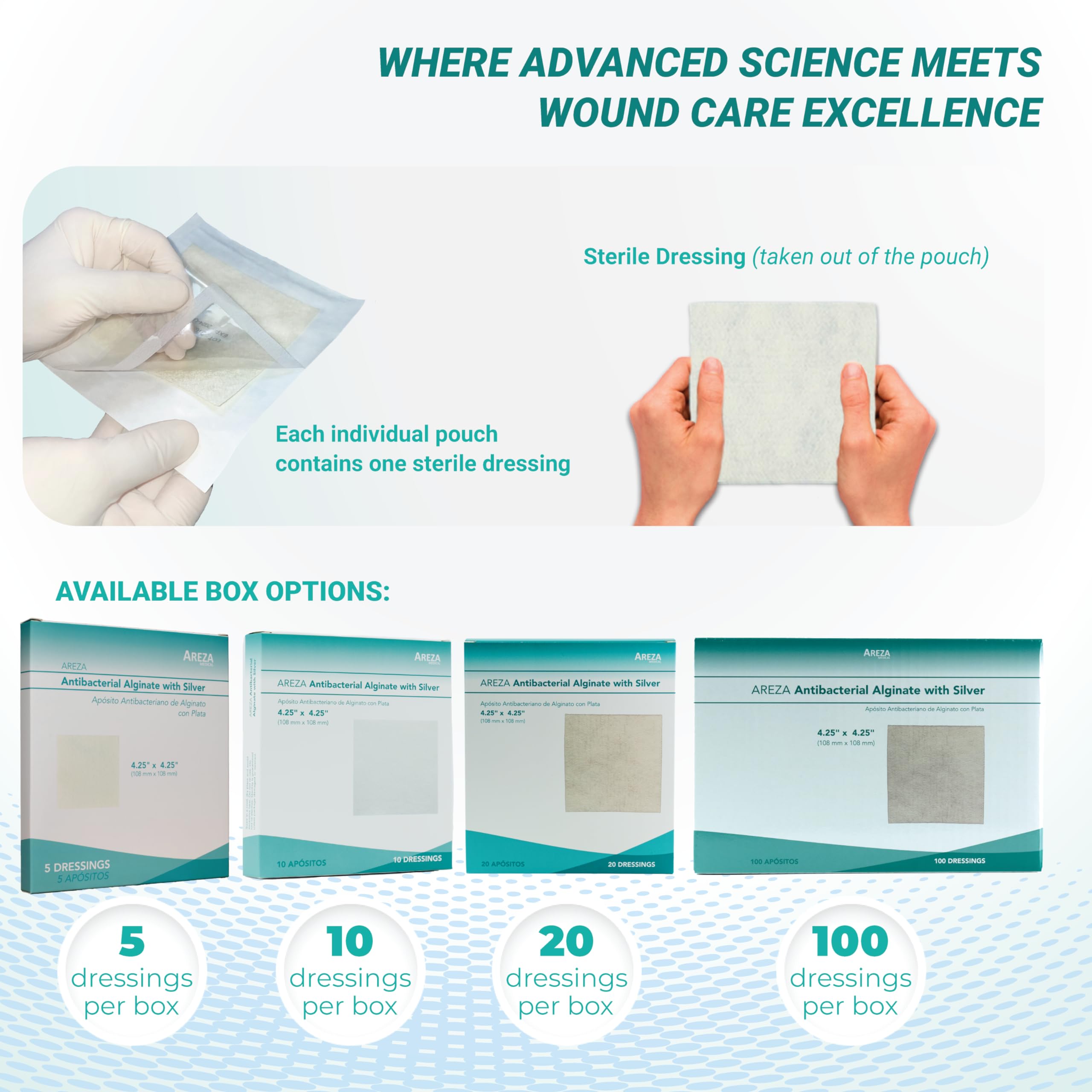 Silver Alginate (Antibacterial Alginate with Silver) 4.25"x4.25" Sterile; 5 Wound Dressings Per Box (1) (4.25" X 4.25") (1) Areza Medical