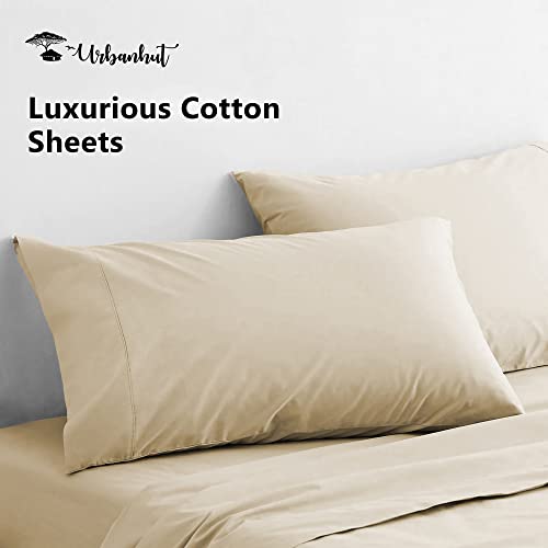 URBANHUT 1000 Thread Count 100% Cotton Queen Sheets Set (4Pc), Soft & Smooth Luxury Bed Sheets for Queen Size Bed, Sateen Weave Hotel Sheets, 16" Elasticized Deep Pocket - Ivory