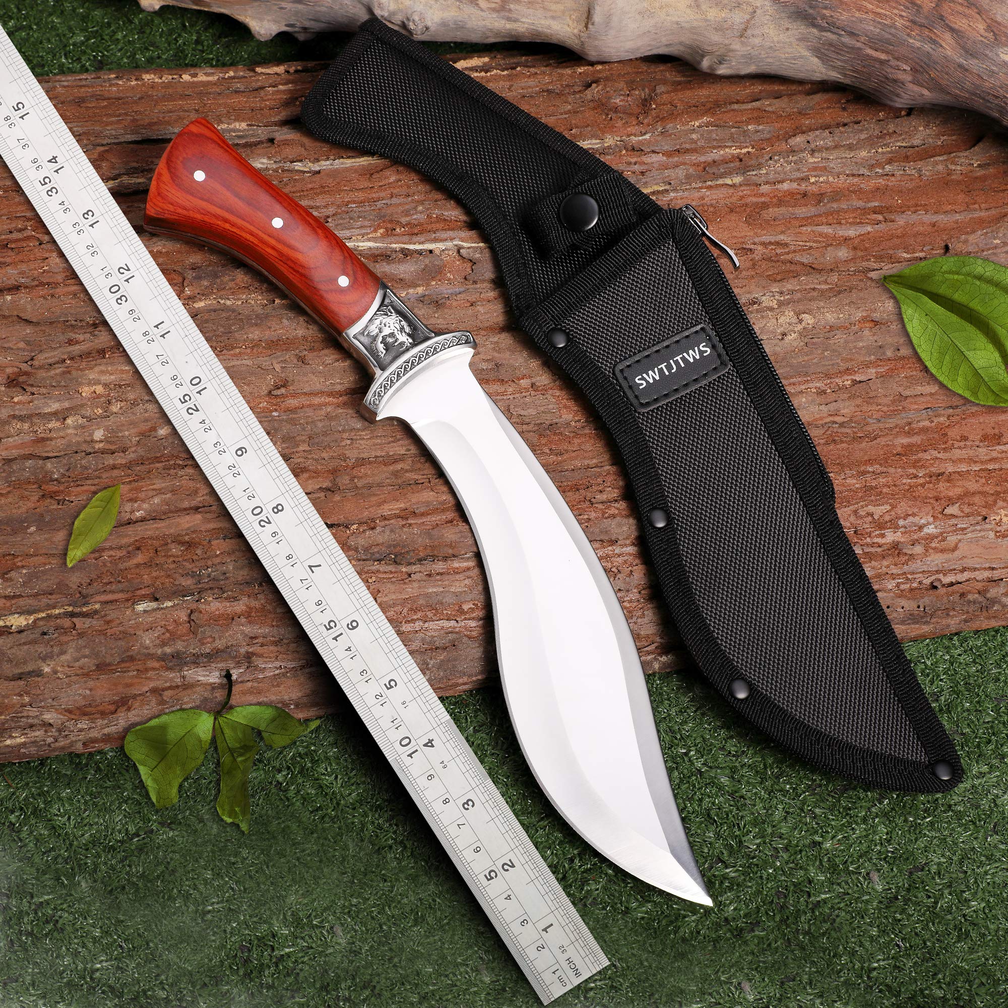 SWTJTWS Fixed Blade Jungle Knife Noble Mahogany Handle for Outdoor Camping and Gardening