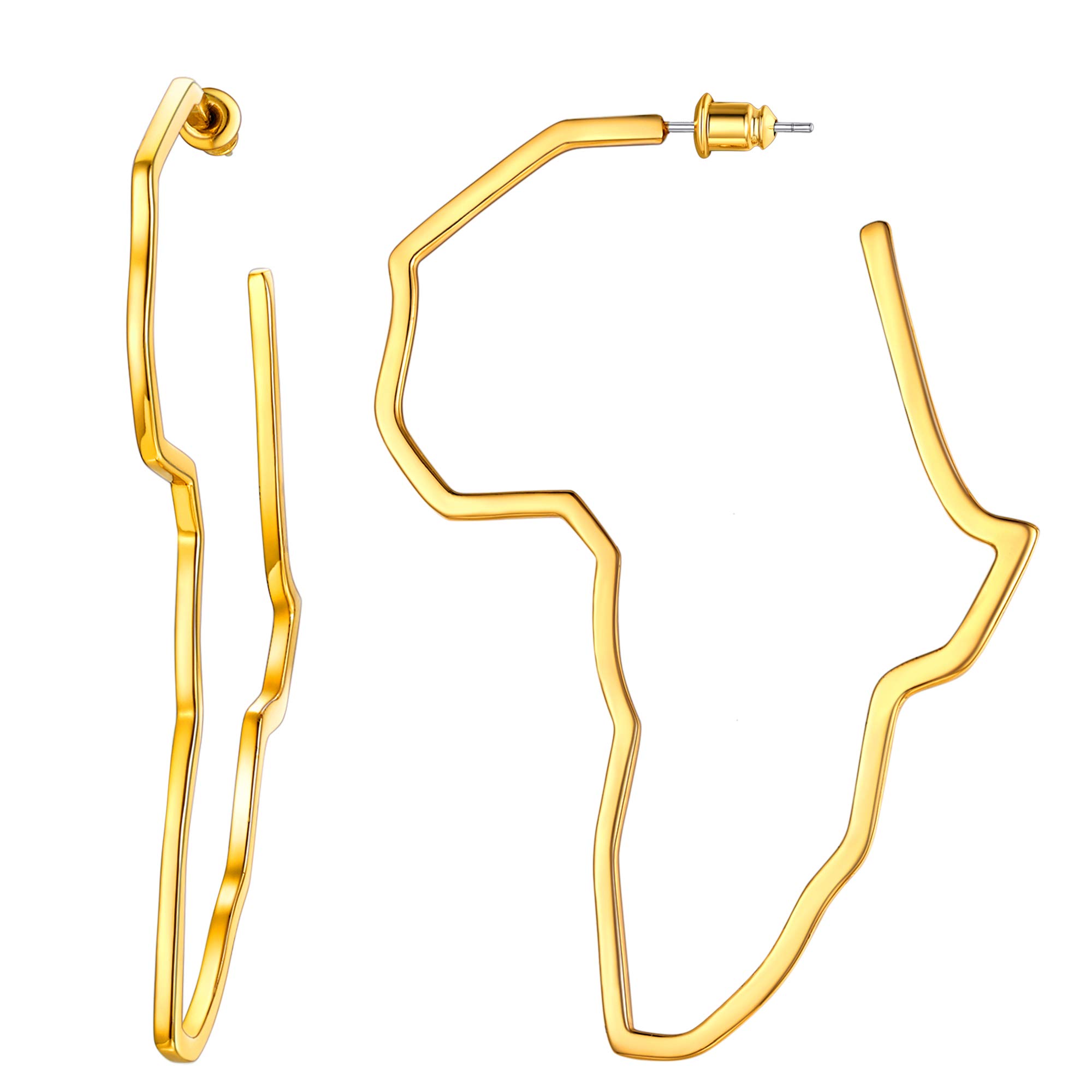 U7 African Map Earrings, 18K Gold Plated Lightweight Dangle Earrings with Silver Post Extra Large Statement Hip Hop Africa Shape Earrings for Women