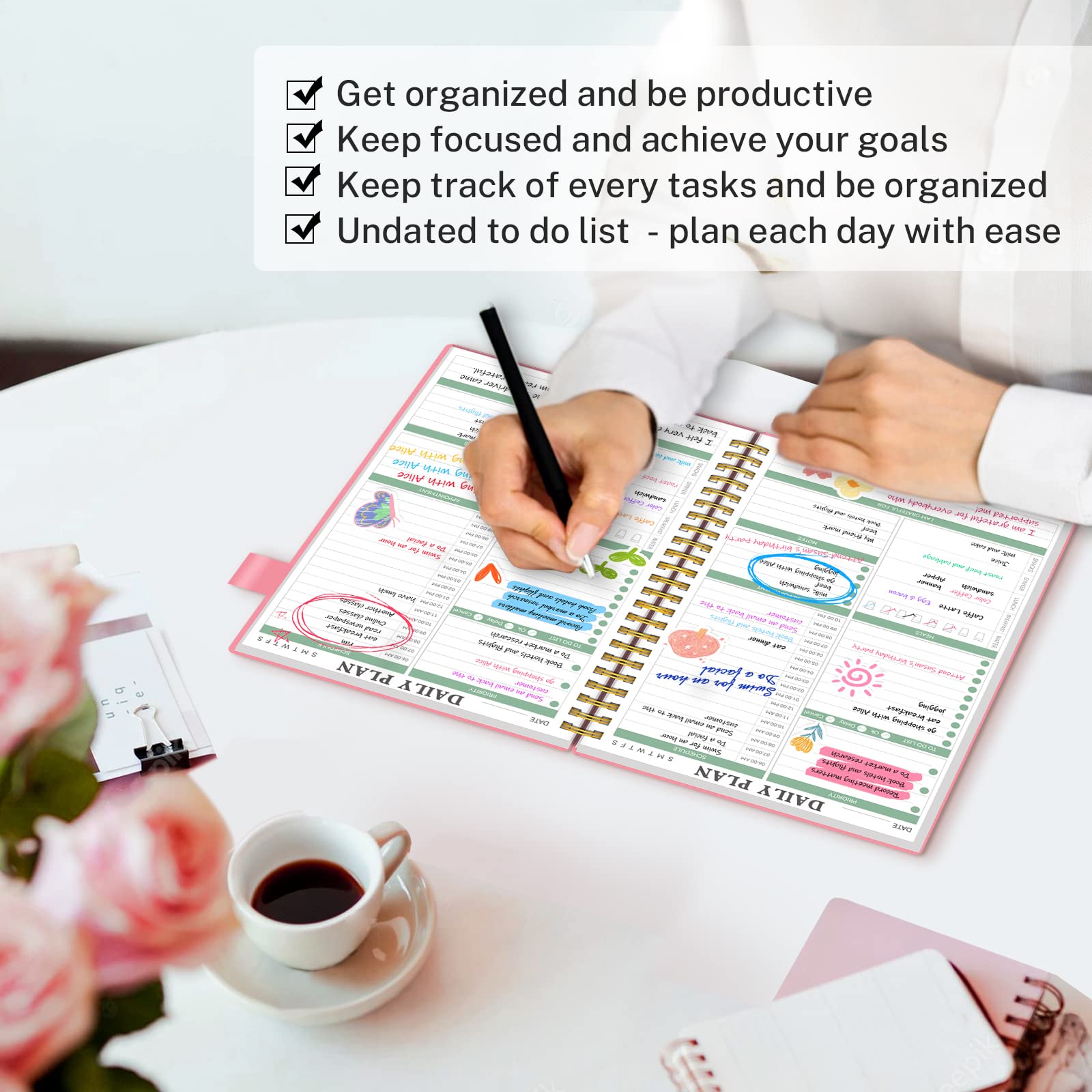 Weekly Planner Undated, Weekly Goals Notebook, Weekly To Do List Planner, Weekly Goal Planner with Habit Tracker, Appointment Organizer Notebook for Men & Women, Pocket, 53 Weeks, Pink(5.5"x8.5")