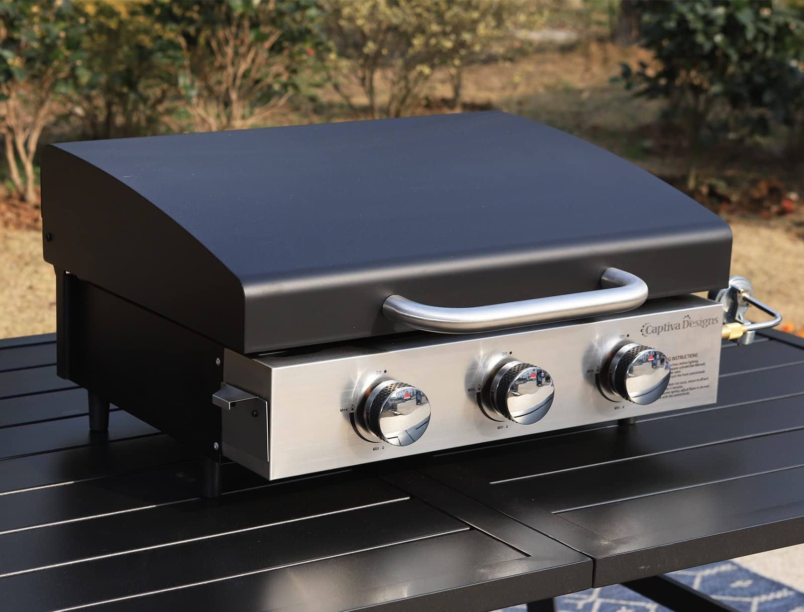 Sophia & William Flat Top Grill with Lid and Ceramic Coated Cast Iron Griddle, 3-Burner Tabletop Propane Gas BBQ Griddle, Portable Outdoor Barbecue Grill,24,000 BTU,Black