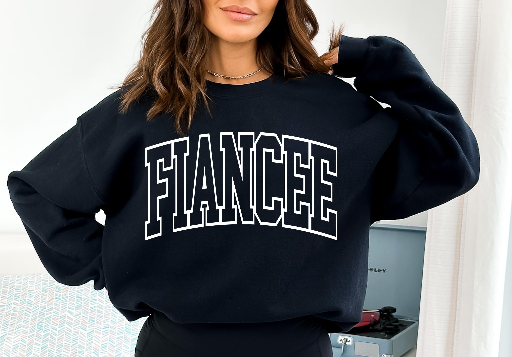 Up2ournecksinfabric - Engagement Gift - Fiance Sweatshirt - Newly Engaged - Black Crewneck Sweatshirt - Fiancee