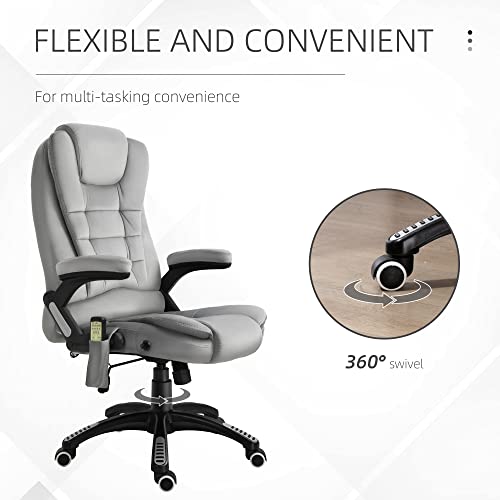 Vinsetto 6 Point Vibration Massage Office Chair with Heat, High Back Executive Office Chair with Padded Armrests, Velvet Reclining Computer Chair, Gray