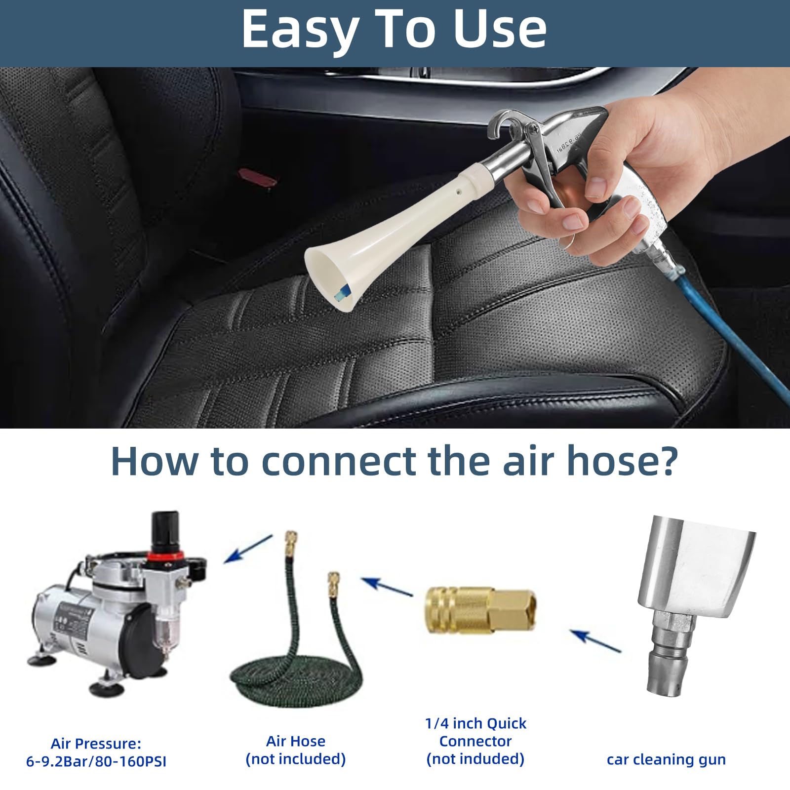 WBLLG Air Blow Gun High Pressure Air Blow Gun with 2 Set Nozzle, Interior Car Cleaning for Vehicle Upholstery Carpet Seat