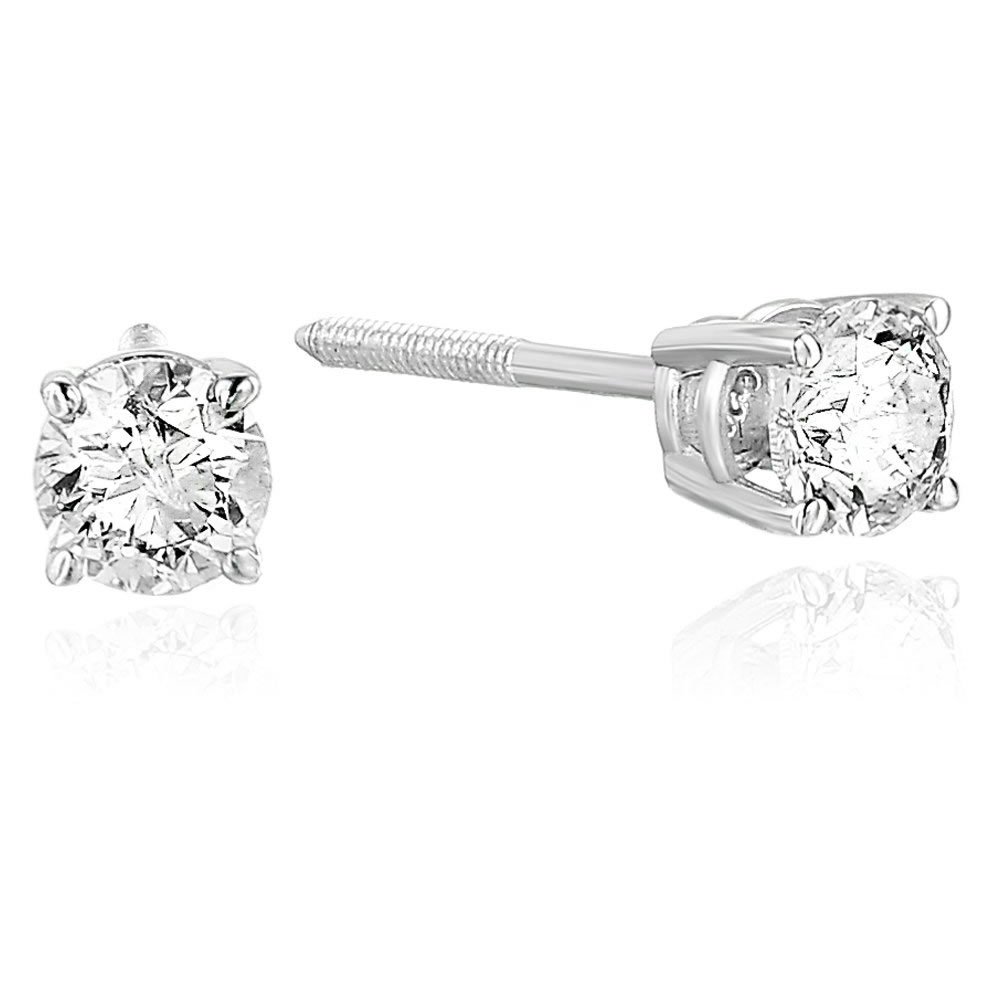 Vir Jewels 1/2 cttw Diamond Stud Earrings 14K White Gold Round 4 Prong with Screw Back