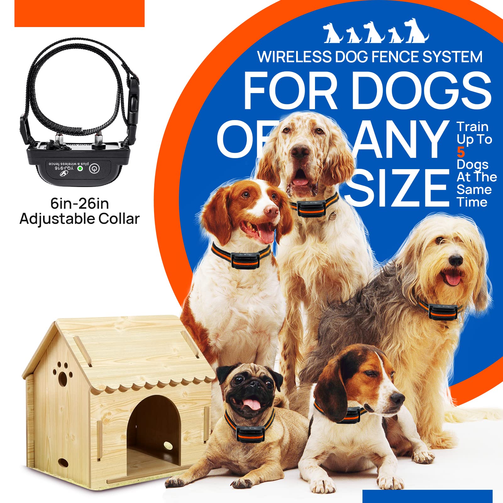 YHPOYLP Dog Wireless Fence, 2-Pack Pet Electric Containment System, Adjustable Control Range 65 to 328 Feet, Safe Effective No Randomly Over Correction, Rechargeable Waterproof Collar Receiver