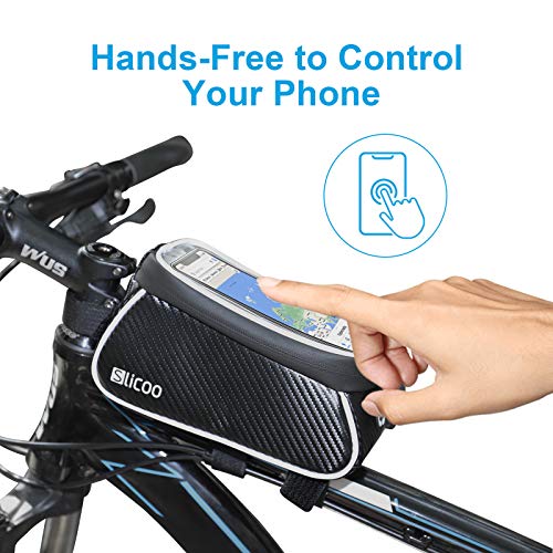 SlicooWaterproof Bicycle Bag, Bike Front Frame Bag Holds iPhones & Android Below 6.0'', Bicycle Smartphone Handlebar mounts with Sensitive Touchscreen, Cycling Accessories for Adult Bikes
