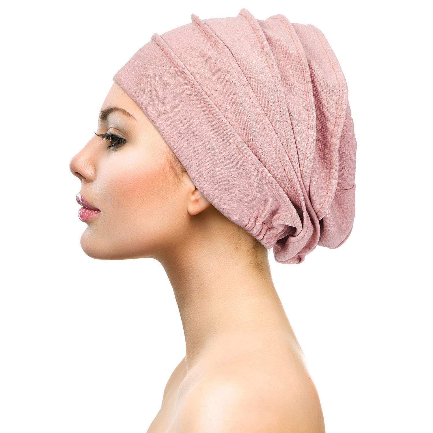 Syhood 4 Pieces Slouchy Beanies Hats Soft Cotton Sleep Cap Stretchy Sleeping Cap Headwear for Women (Black, Navy, Pink, Beige)