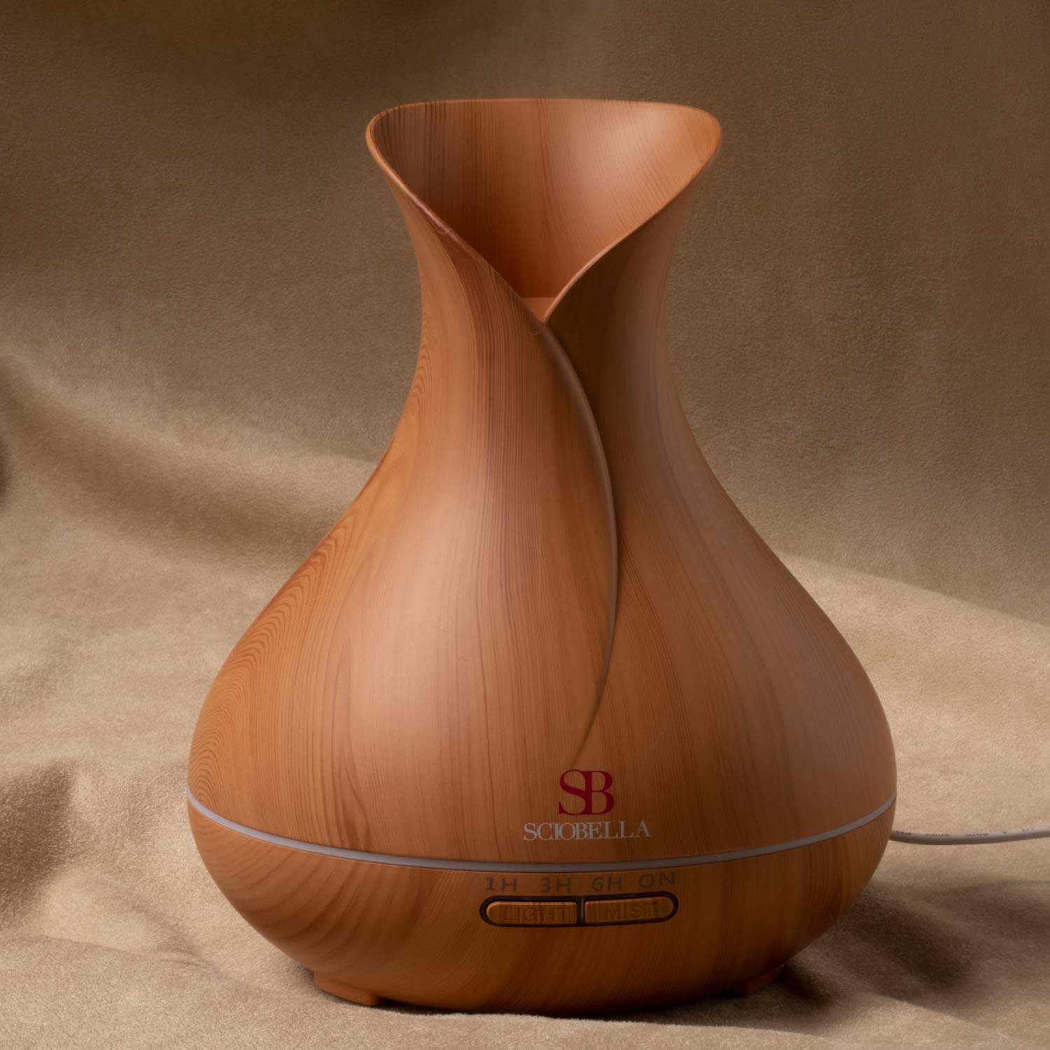 Sciobella Essential Oil Diffusers for Large Room Wood Grain Ultrasonic Aromatherapy Electric Pure Air Diffuser Home Office Desk Baby Room Spa 500ml Big Water Tank 2-Mist 1H/3H/6H/On Auto Shutoff