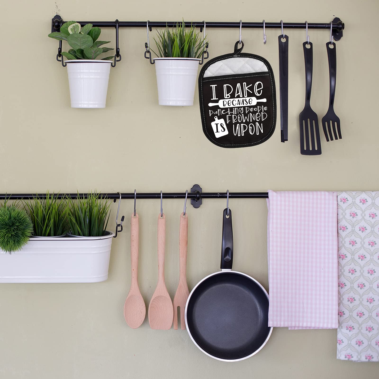 ZJXHPO Baking Gift Oven Pads Pot Holder I Bake Because Punching People is Frowned Upon Hot Pads (Frowned Upon)