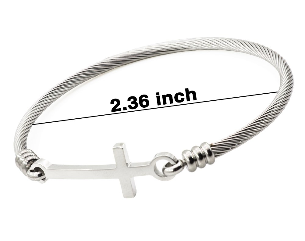 WDSHOW Sideways Cross Bracelet Cuff Bangle Stainless Steel Silver-Tone
