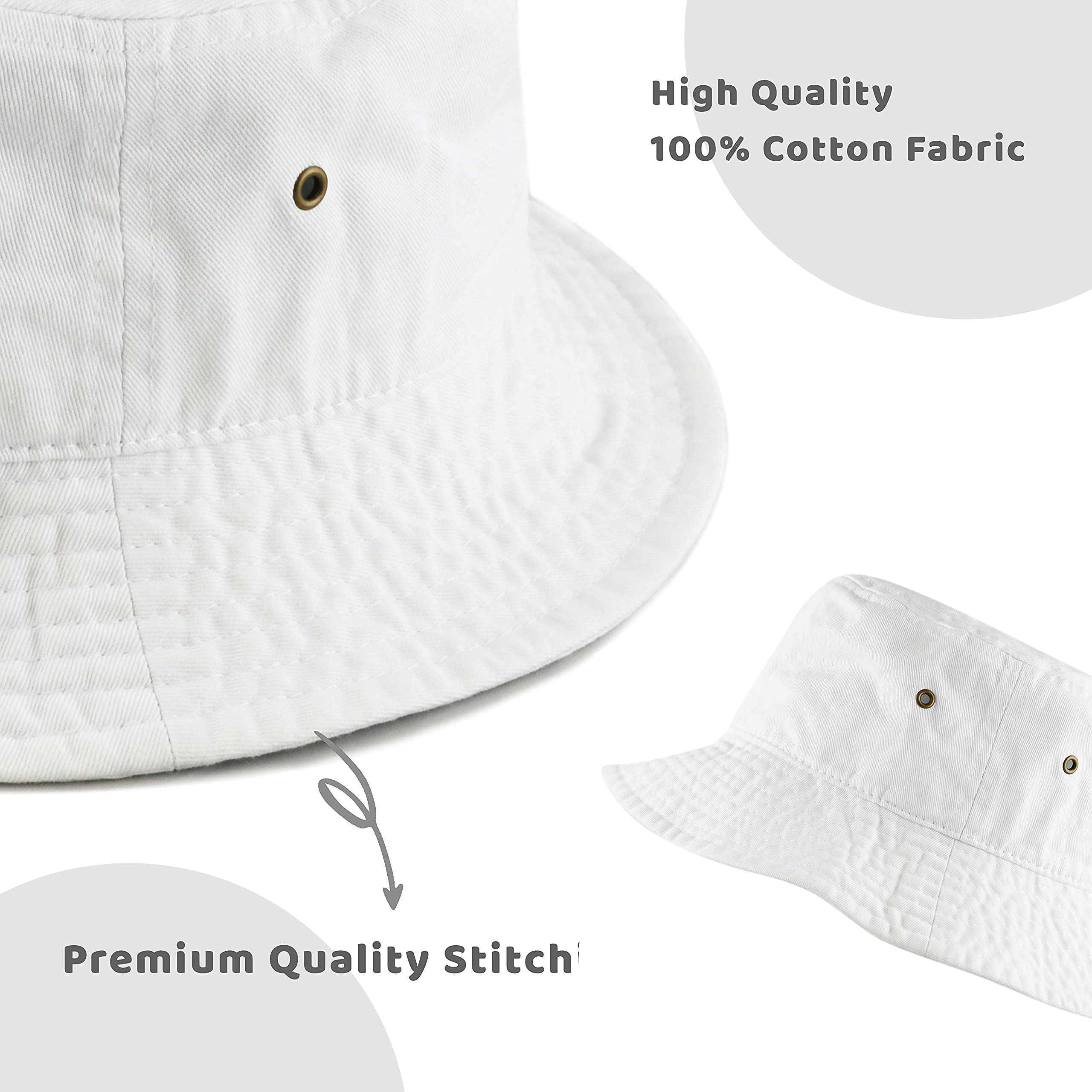 The Hat Depot 300N Unisex 100% Cotton Packable Summer Travel Bucket Hat (L/XL, White)