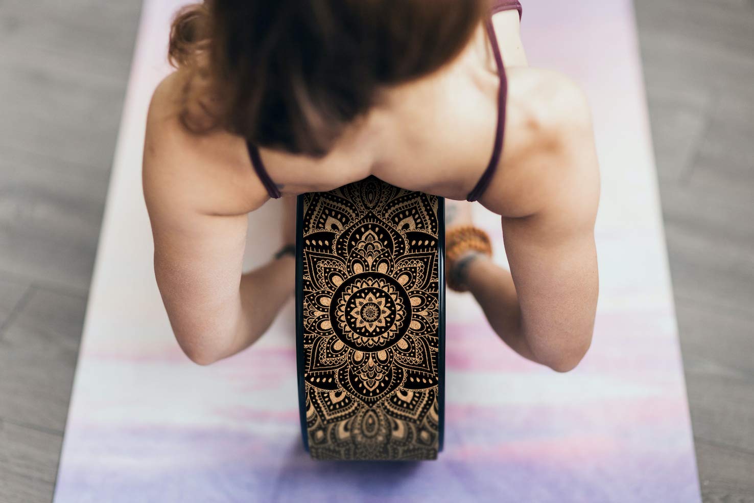 YOGA DESIGN LAB | THE YOGA WHEEL | Eco Printed, Extra Strength, Padded, Dharma Exercise Wheel | Designed in Bali | Enhance Your Postures and Stretch Deeper (Mandala Black,)