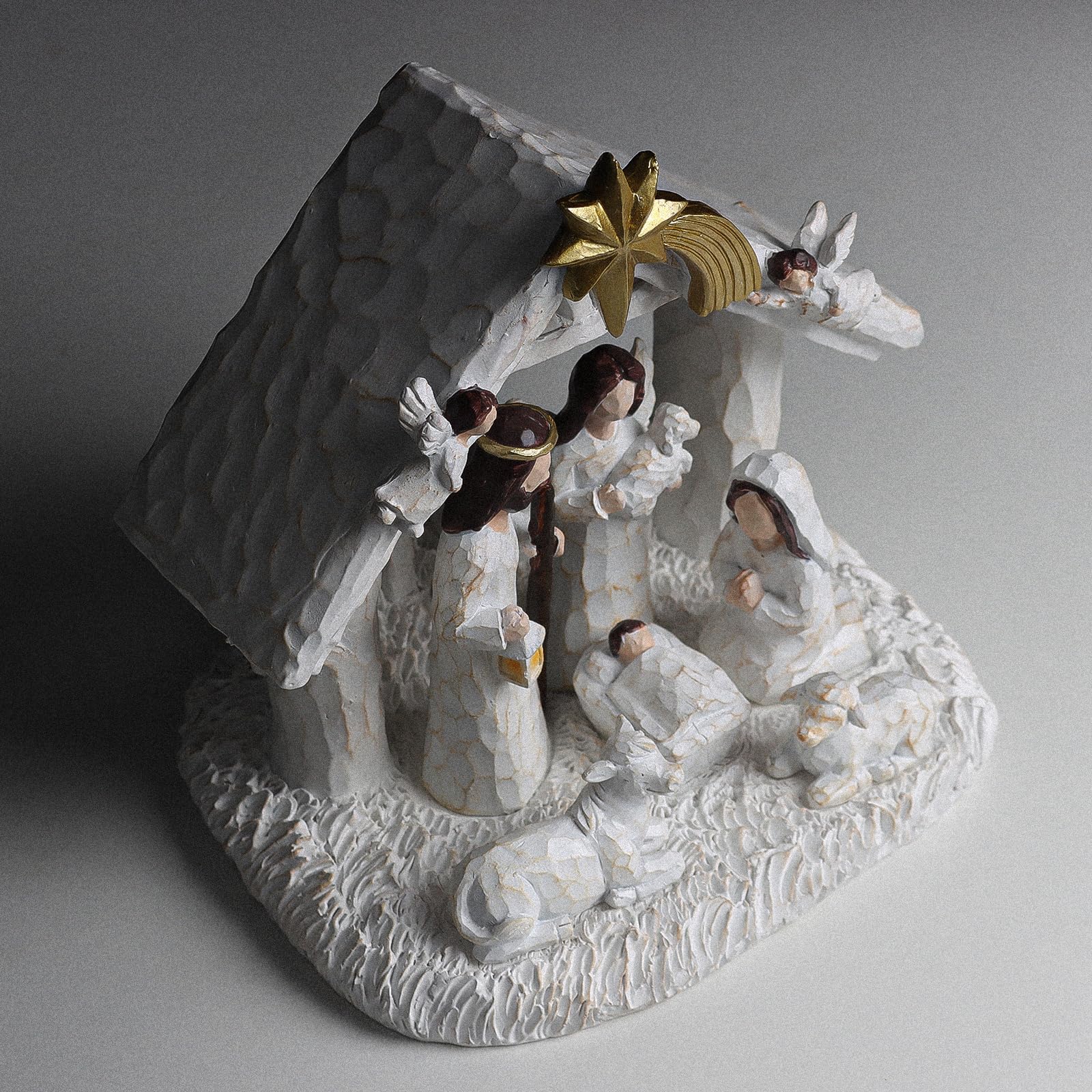 WANCHIY Nativity Sets Indoor- Nativity Set with LED String Lights, Nativity Scene Indoor with Manger, Nativity Sets & Figures Nativity Story- Decorations Indoor